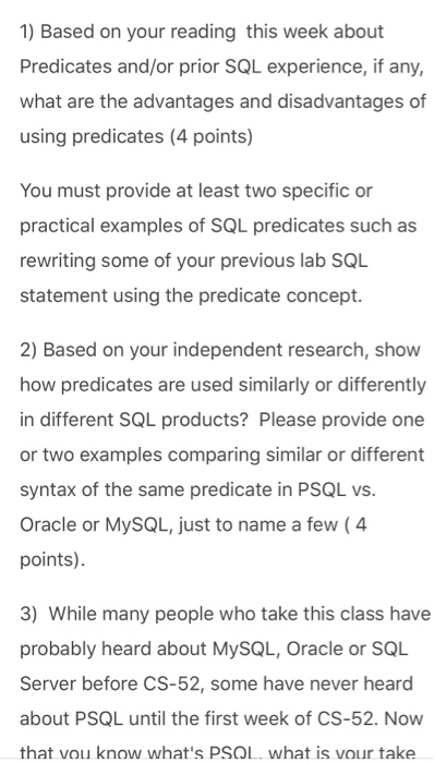 Solved 1) Based on your reading this week about Predicates | Chegg.com