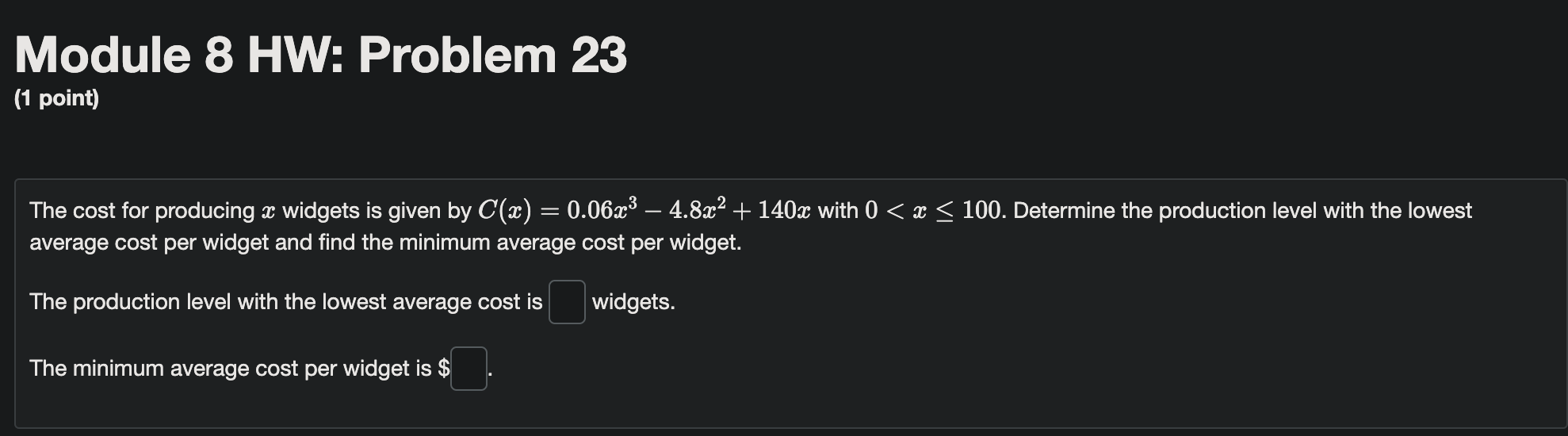 Solved Module 8 ﻿HW: Problem 23(1 ﻿point)The cost for | Chegg.com
