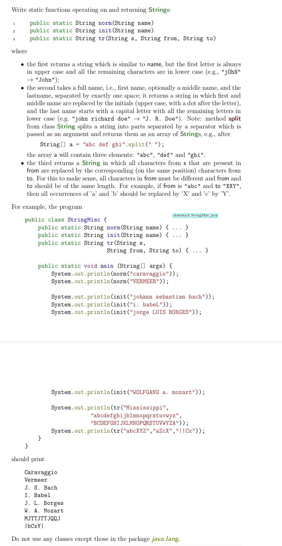 Write static functions operating on and returning | Chegg.com
