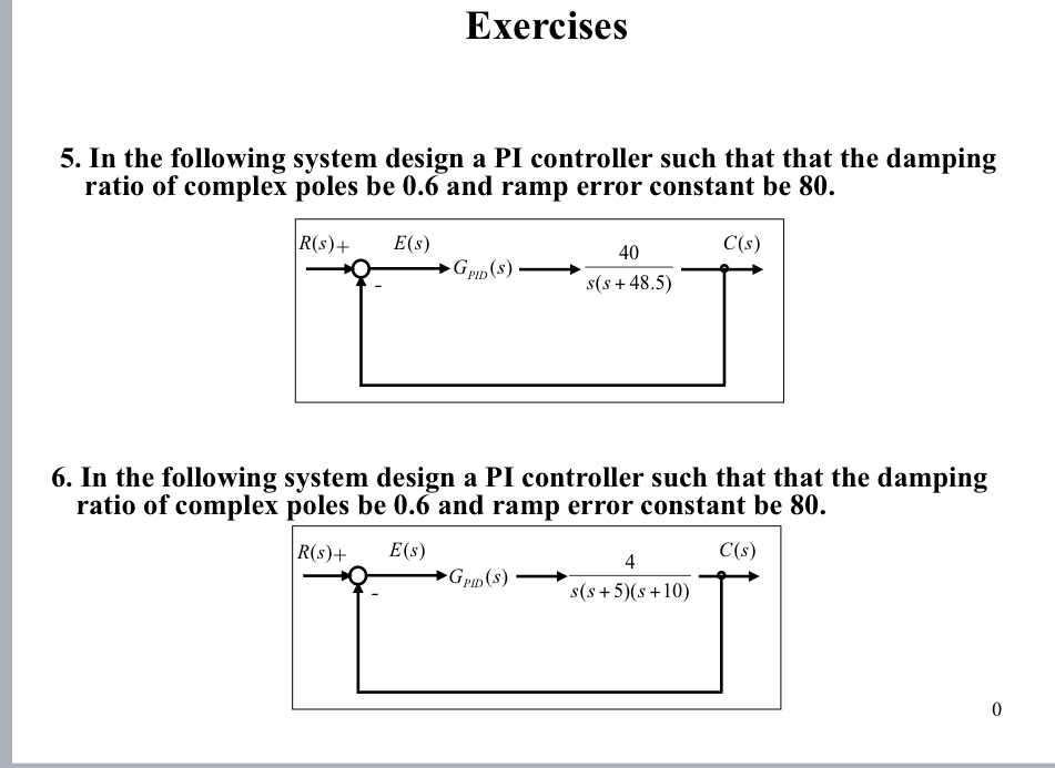 Solved Exercises5. ﻿In the following system design a PI | Chegg.com
