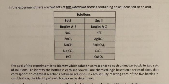 In this experiment there are two sets of five unknown | Chegg.com