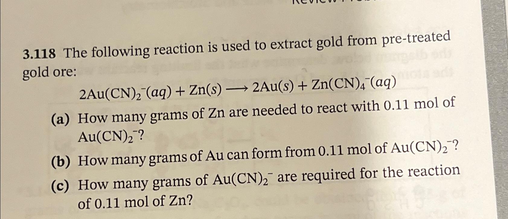 Solved 3.118 ﻿The following reaction is used to extract gold | Chegg.com