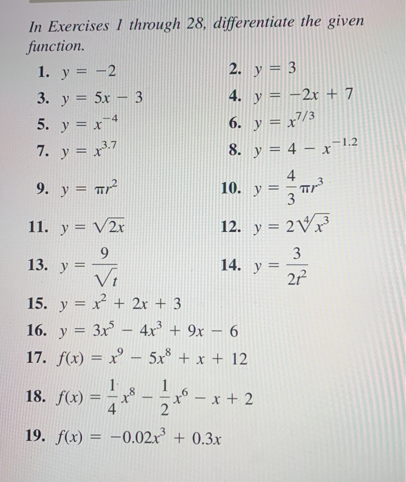 Solved 4 Tir3 In Exercises 1 through 28, differentiate the | Chegg.com