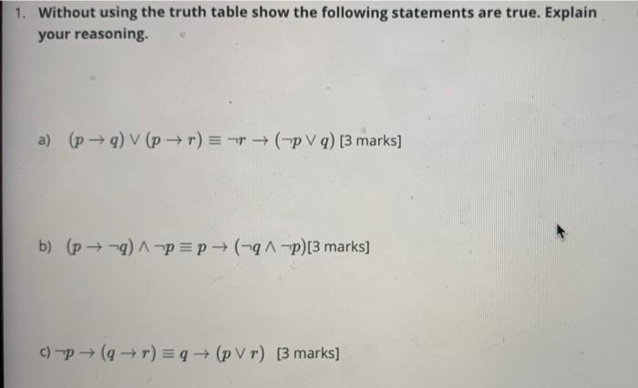 Solved 1. Without using the truth table show the following | Chegg.com