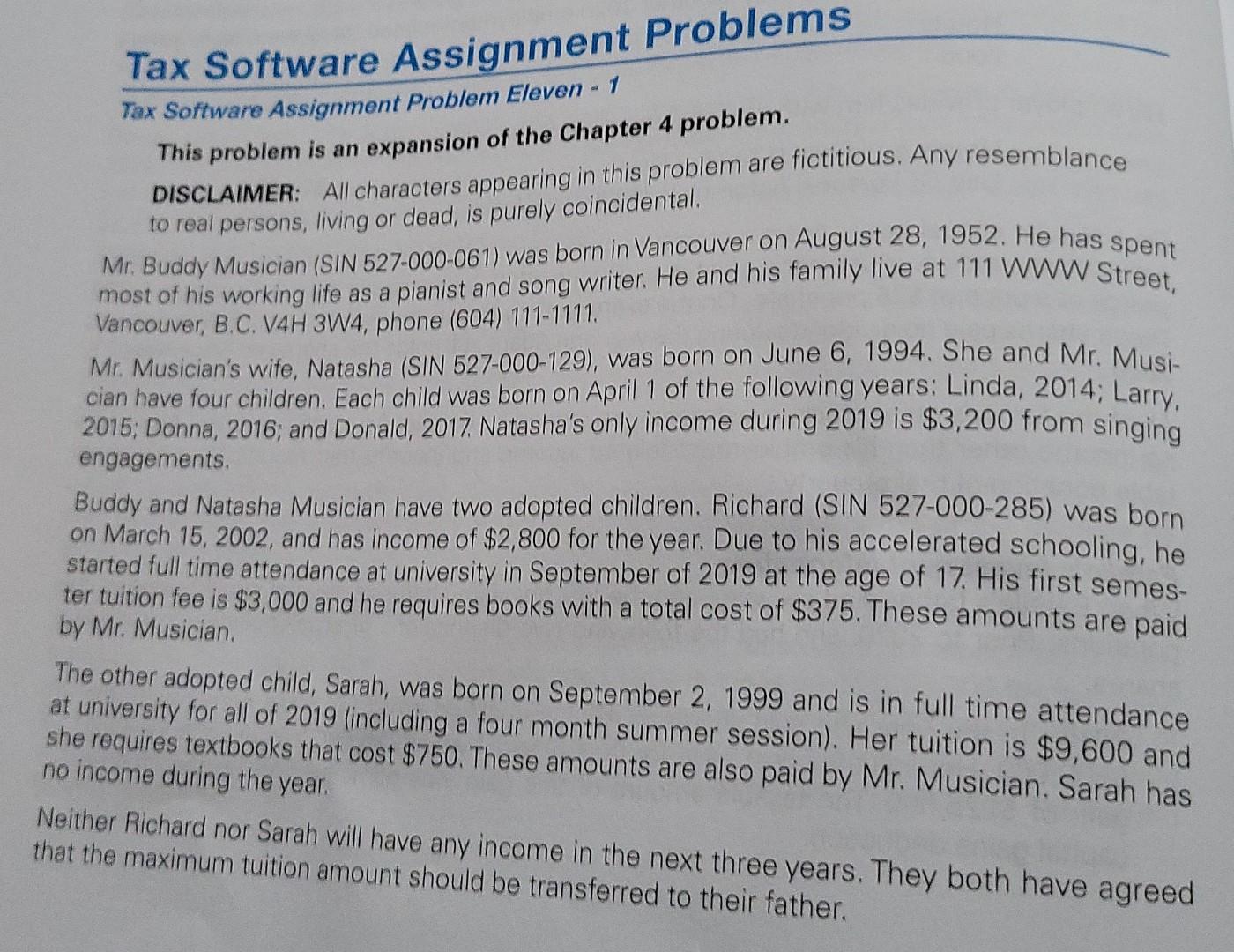 Solved Tax Software Assignment Problems Tax Software | Chegg.com