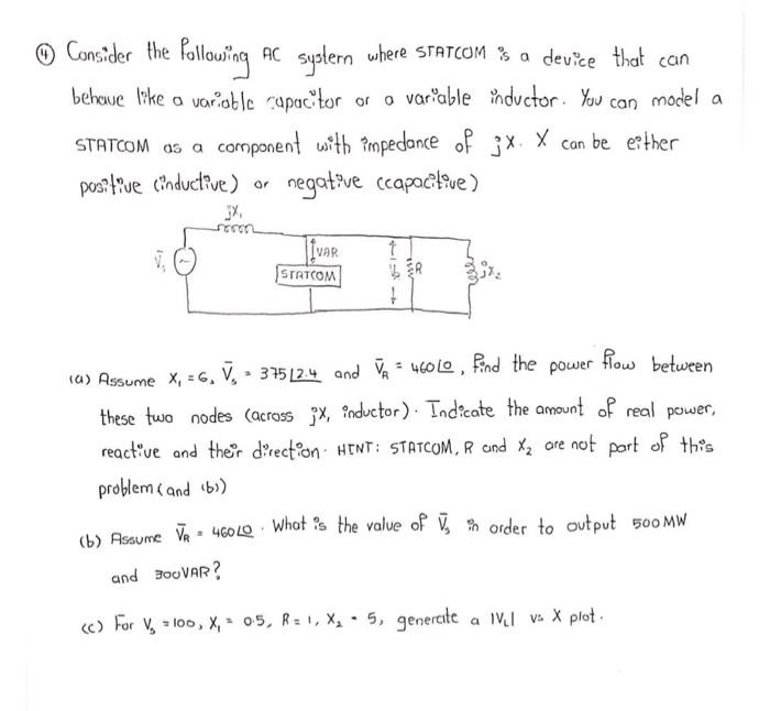 Solved (4) Consider the following AC systern where sTatcom | Chegg.com