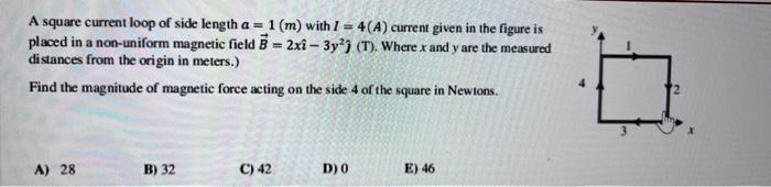 Solved A square current loop of side length a=1( m) with | Chegg.com