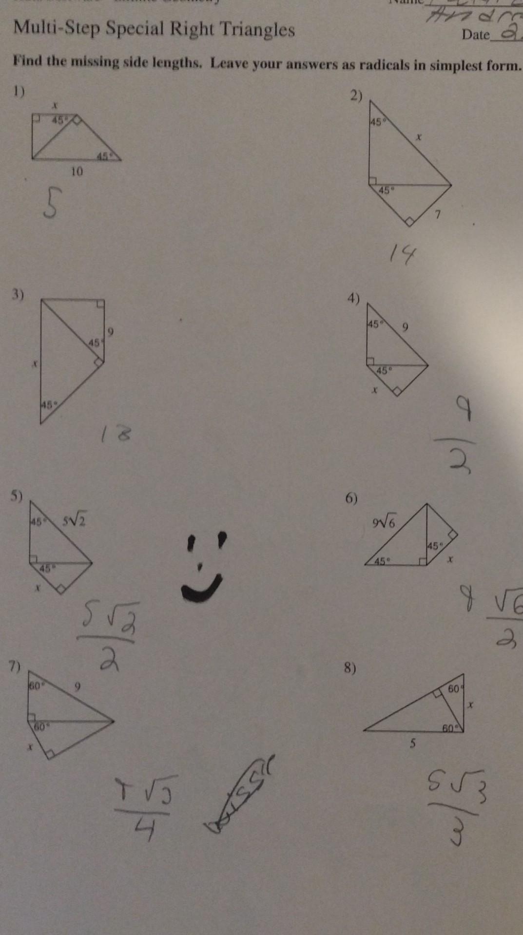 Solved Multi-Step Special Right Triangles Date a Find the | Chegg.com