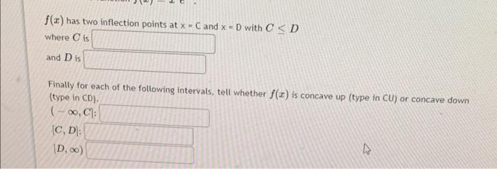 Solved f(x) has two inflection points at x - Cand x -D with | Chegg.com
