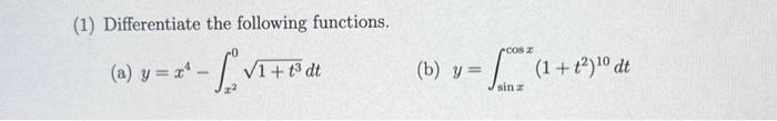 Solved (1) Differentiate the following functions. (a) | Chegg.com
