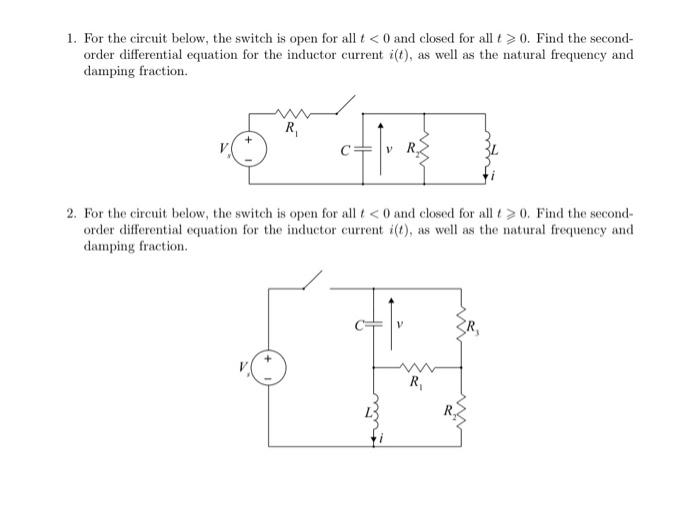 Solved 1. For the circuit below, the switch is open for all | Chegg.com