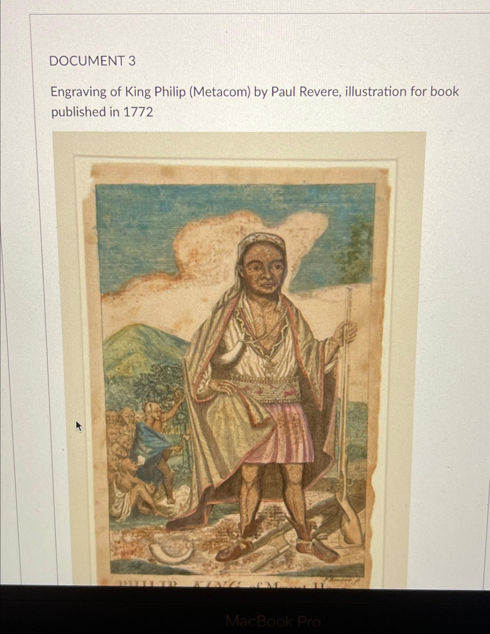 Solved DOCUMENT 3Engraving of King Philip (Metacom) ﻿by Paul | Chegg.com