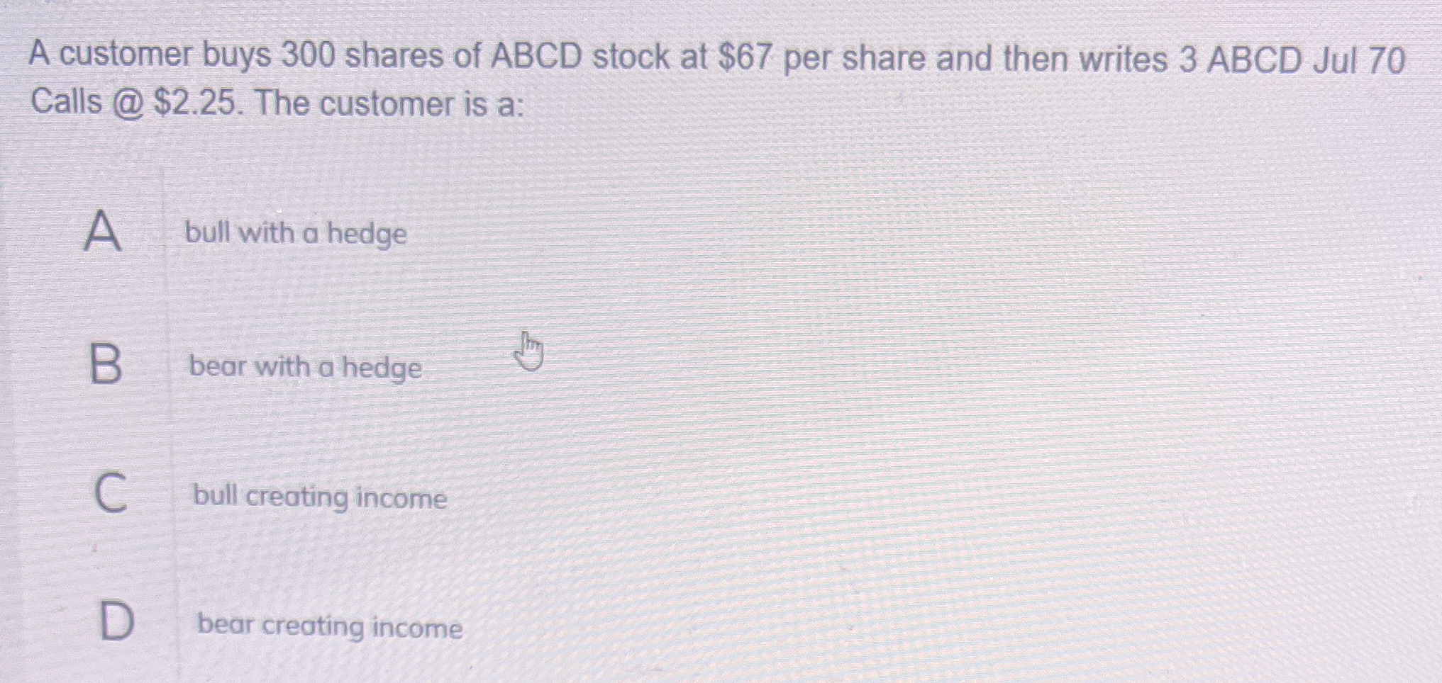 Solved A customer buys 300 ﻿shares of ABCD stock at $67 ﻿per | Chegg.com