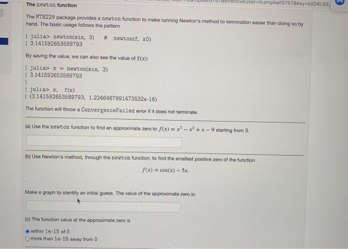 Solved The newton function | Chegg.com