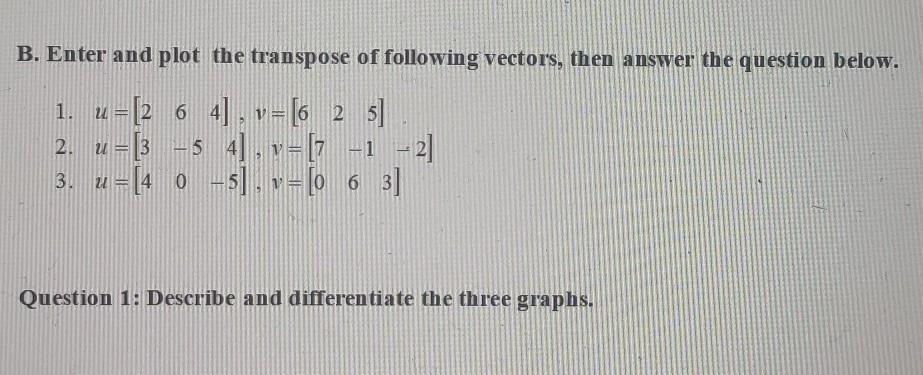 B. Enter and plot the transpose of following vectors, | Chegg.com
