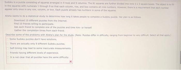 Solved Sudoku is a puzzle consisting of squares arranged in | Chegg.com