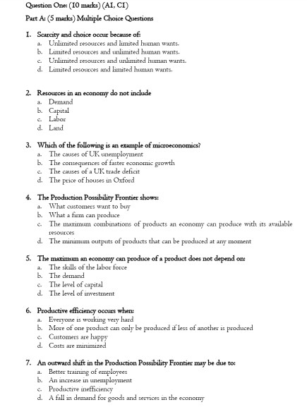 Solved Question One: (10 marks) (AI, CI) Part A: (5 marks) | Chegg.com