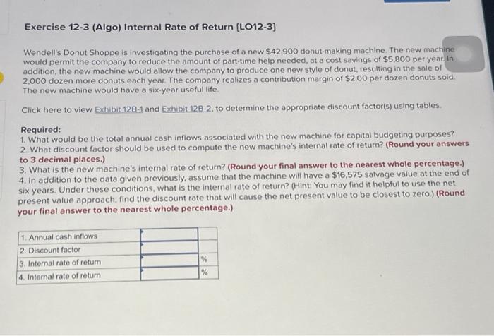 Solved Exercise 12-2 (Algo) Net Present Value Analysis | Chegg.com