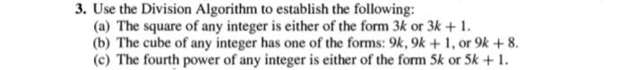Solved 3. Use the Division Algorithm to establish the | Chegg.com