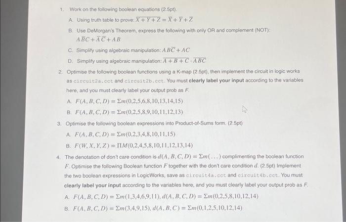 Solved answer al correctly: Work on the following boolean | Chegg.com