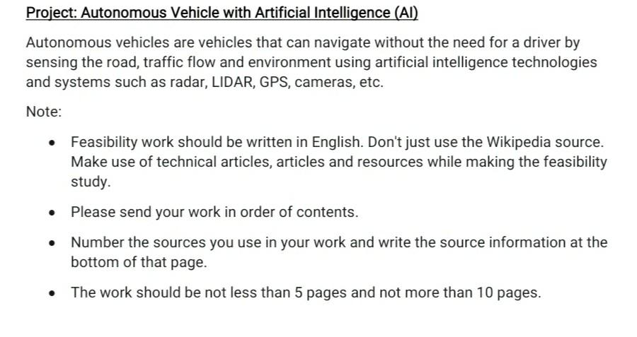 Project: Autonomous Vehicle with Artificial | Chegg.com