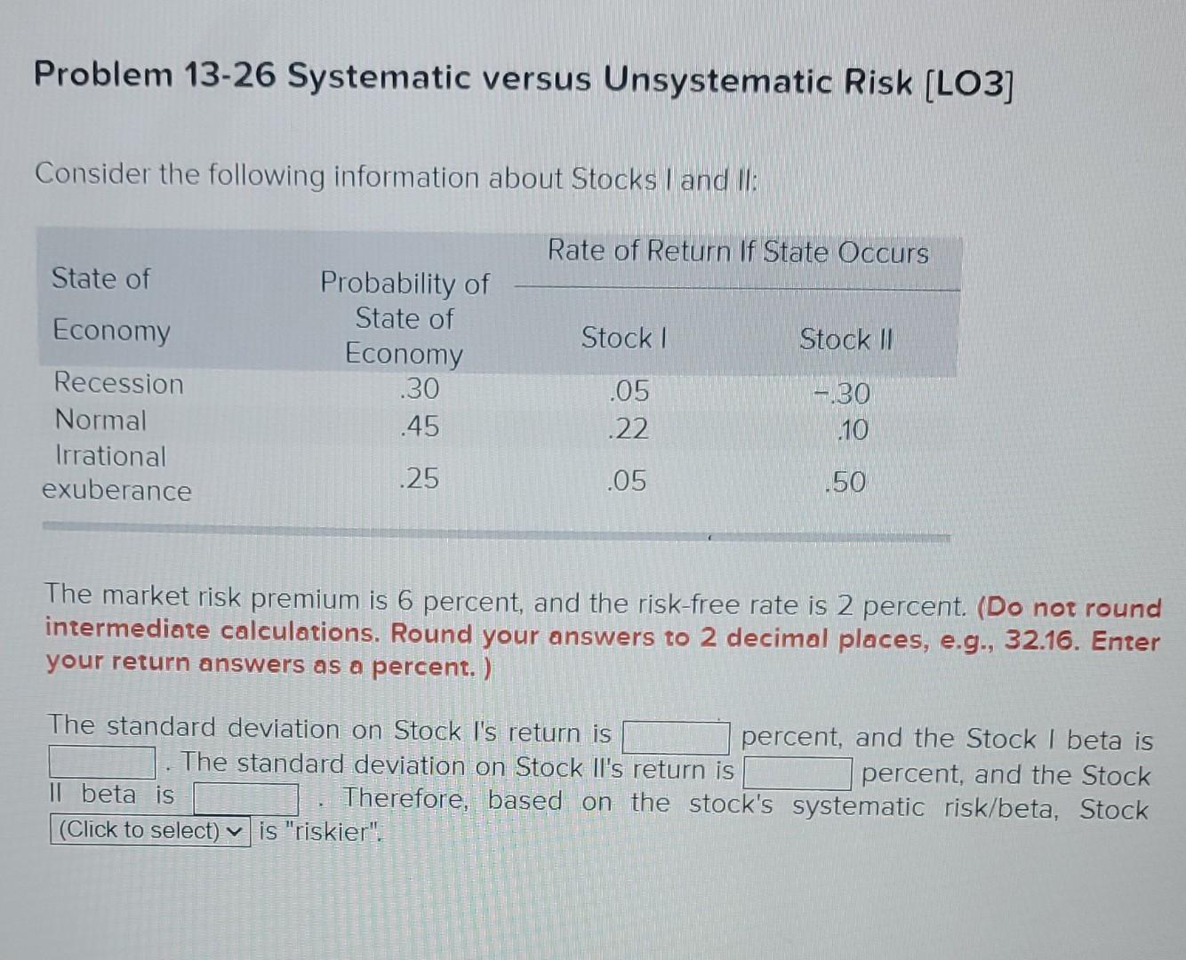 Solved Problem 13-26 Systematic versus Unsystematic Risk | Chegg.com