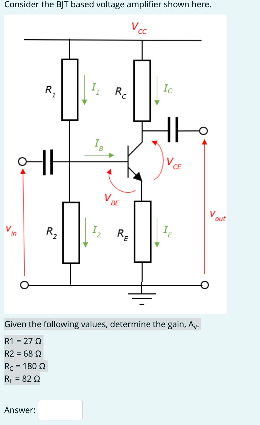 Solved Consider the BJT based voltage amplifier shown | Chegg.com