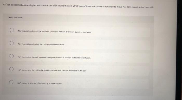 Solved No ion concentrations are higher outside the cell | Chegg.com
