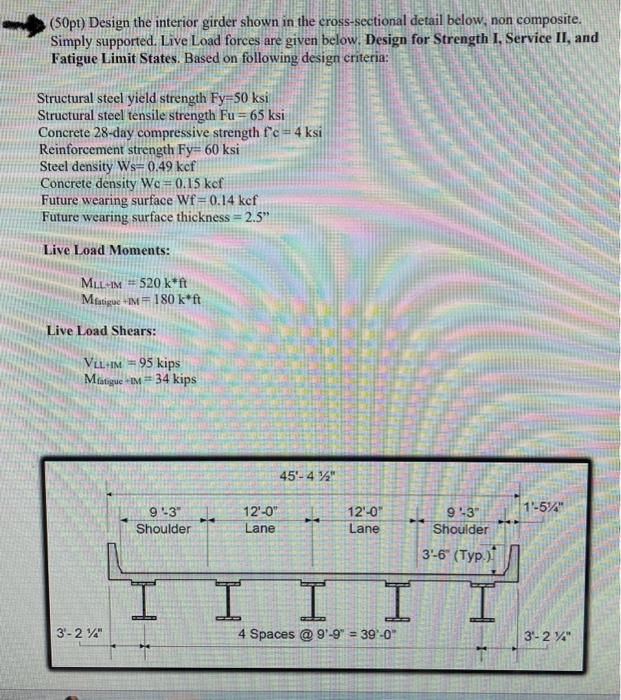 Solved BRIDGE DESIGN(50pt) Design the interior girder shown | Chegg.com