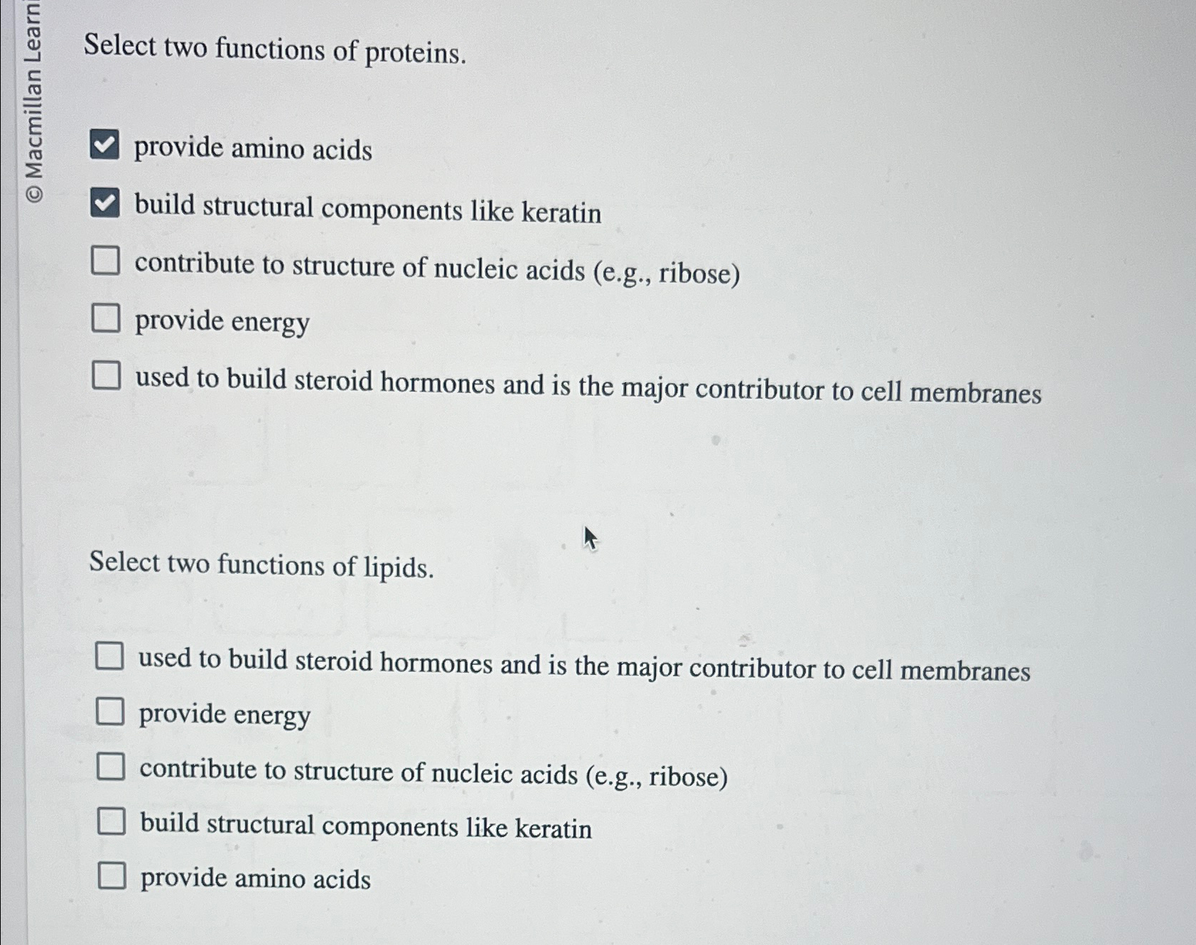 Solved Select two functions of proteins.provide amino | Chegg.com