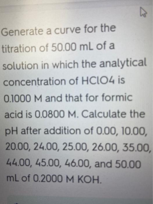 Solved Generate a curve for the titration of 50.00 mL of a | Chegg.com