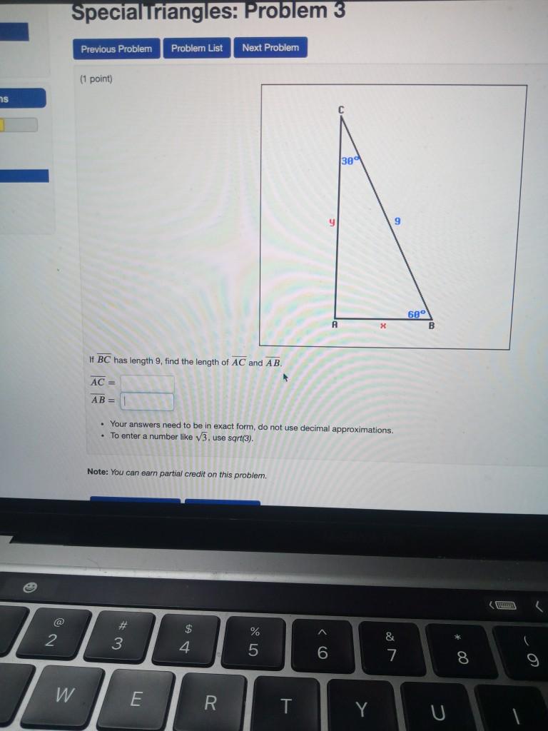 Solved Special triangles: Problem 3 Previous Problem Problem | Chegg.com