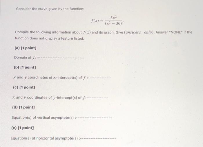 Solved Consider the curve given by the function: f(x) = 5x? | Chegg.com