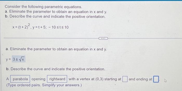 Solved Consider the following parametric equations. a. | Chegg.com