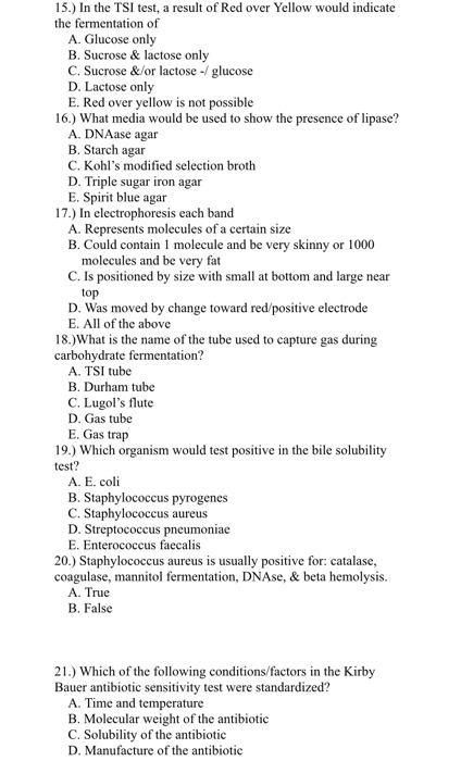 Solved 15.) In the TSI test, a result of Red over Yellow | Chegg.com