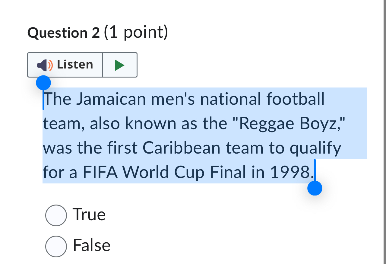 Solved Question 2 (1 ﻿point)ListenThe Jamaican men's | Chegg.com