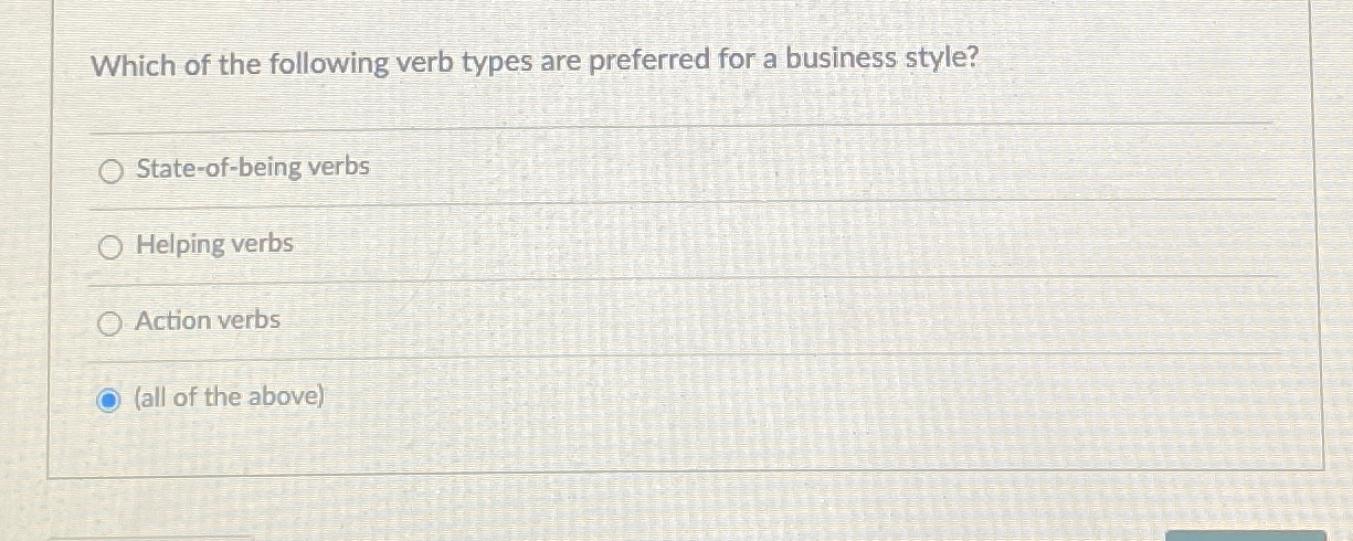 Which of the following verb types are preferred for a | Chegg.com