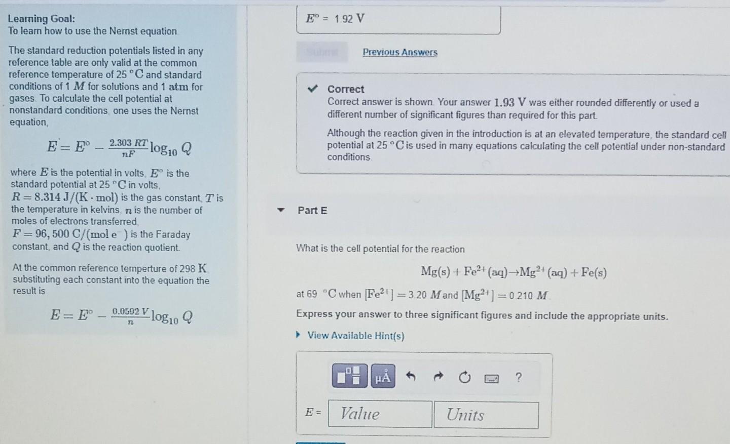 Solved Learning Goal: To learn how to use the Nernst | Chegg.com