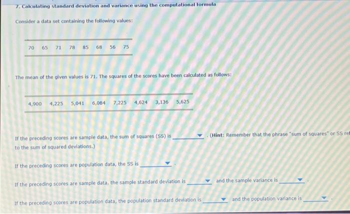 Solved 7. Calculating standard deviation and variance using | Chegg.com