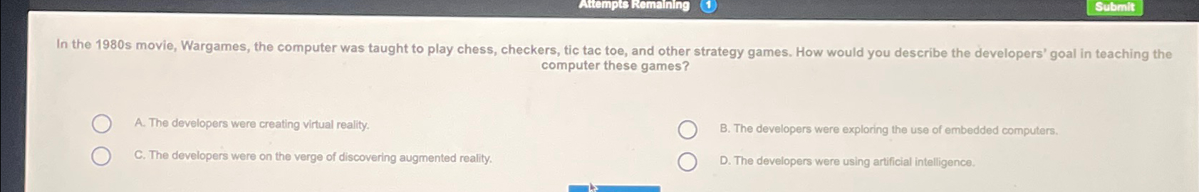 Solved In the 1980 ﻿s movie, Wargames, the computer was | Chegg.com