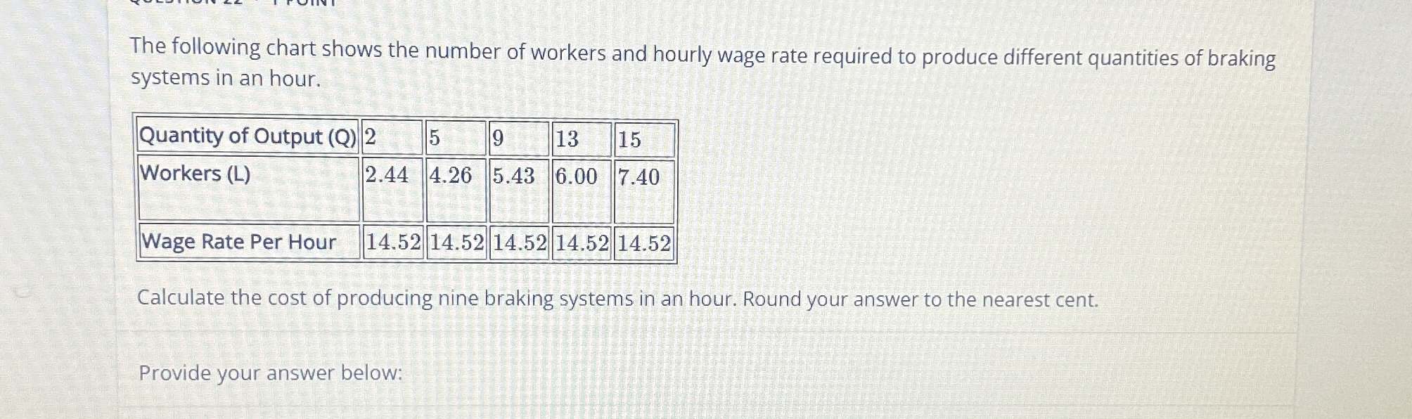 Solved The following chart shows the number of workers and | Chegg.com