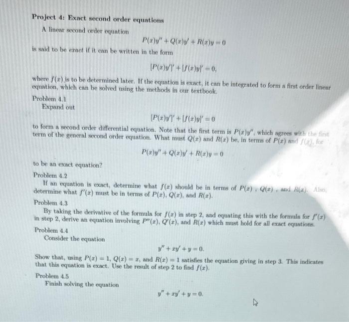 Solved Project 4: Exact second order equations A linear | Chegg.com