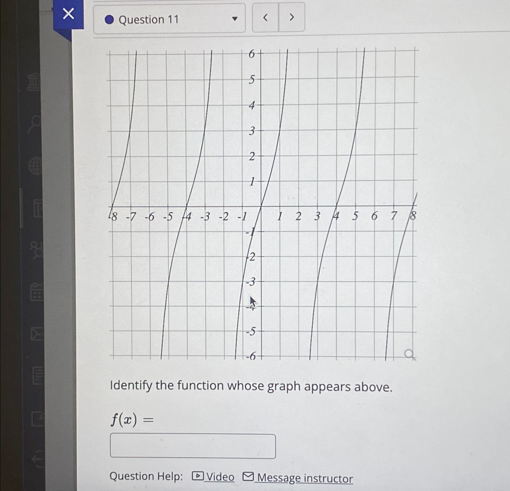 Solved Question 11Identify the function whose graph appears | Chegg.com