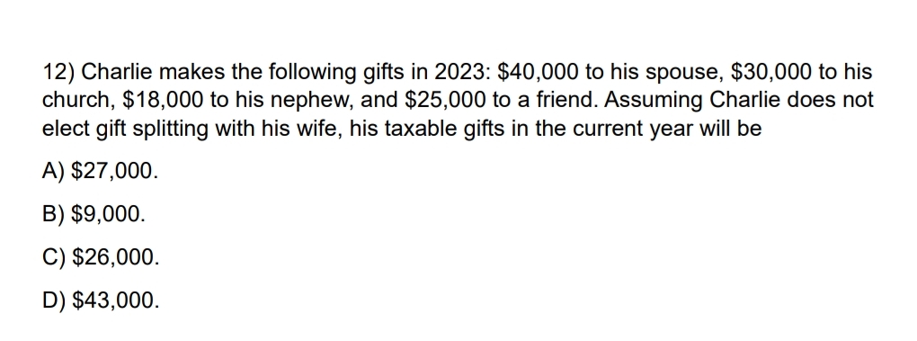 Solved Charlie makes the following gifts in 2023 ﻿: $40,000 | Chegg.com