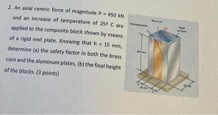 Solved 2. An axial centric force of magnitude P = 450 kN and | Chegg.com