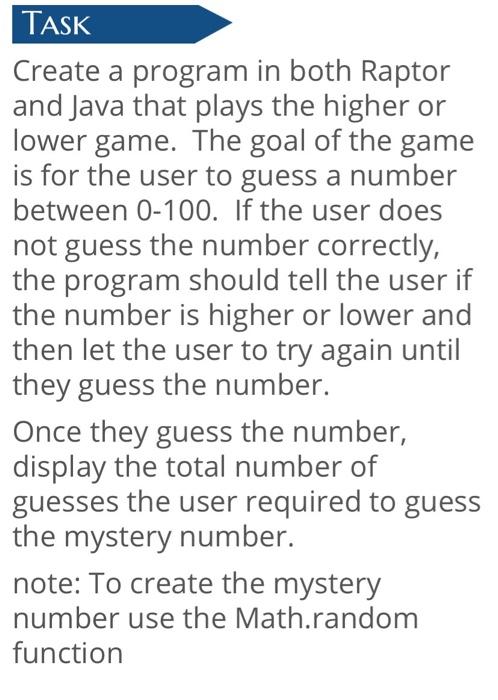 Solved Task Create A Program In Both Raptor And Java That 2669