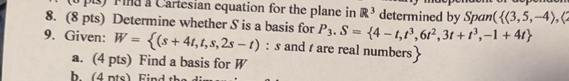 Solved 8. (8 pts) Determinewher plane in R3 determined by | Chegg.com