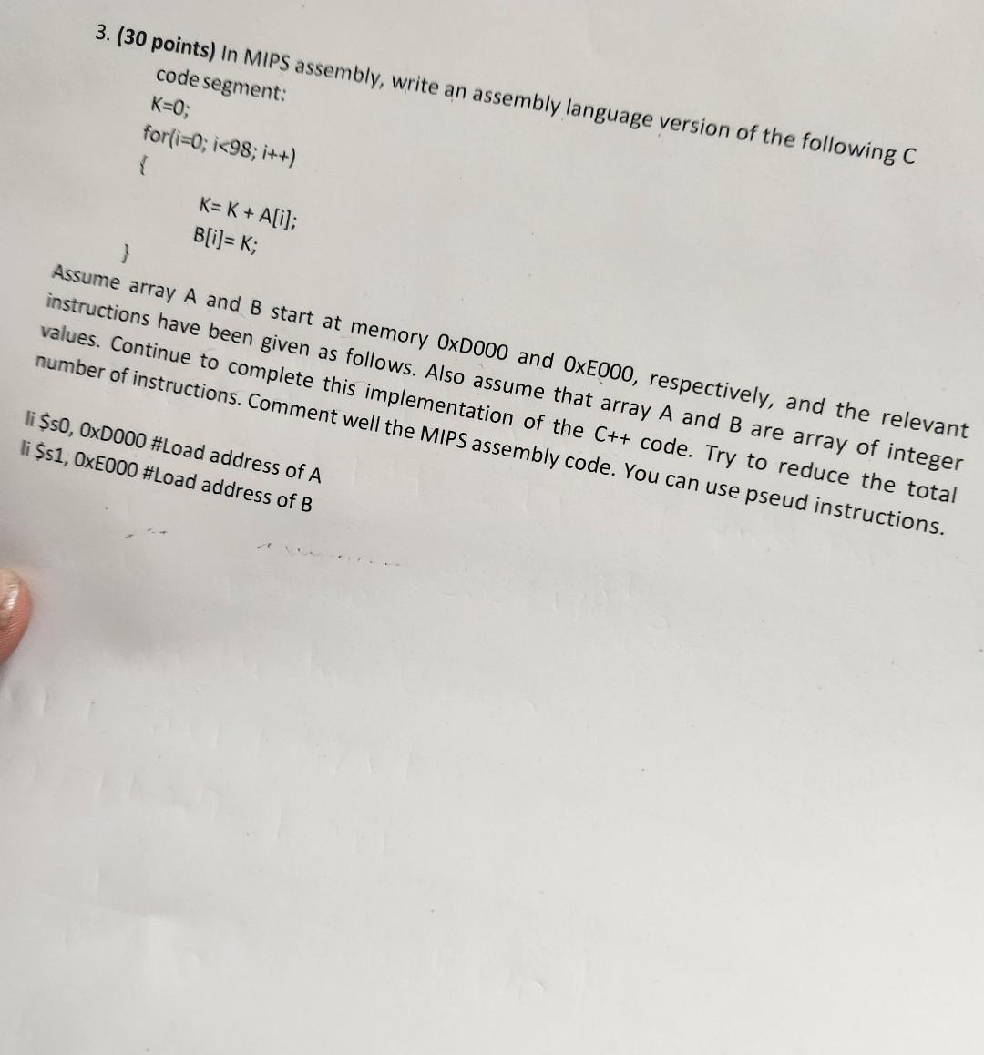 Solved (30 ﻿points) In ﻿MIPS assembly, write an ﻿assembly | Chegg.com