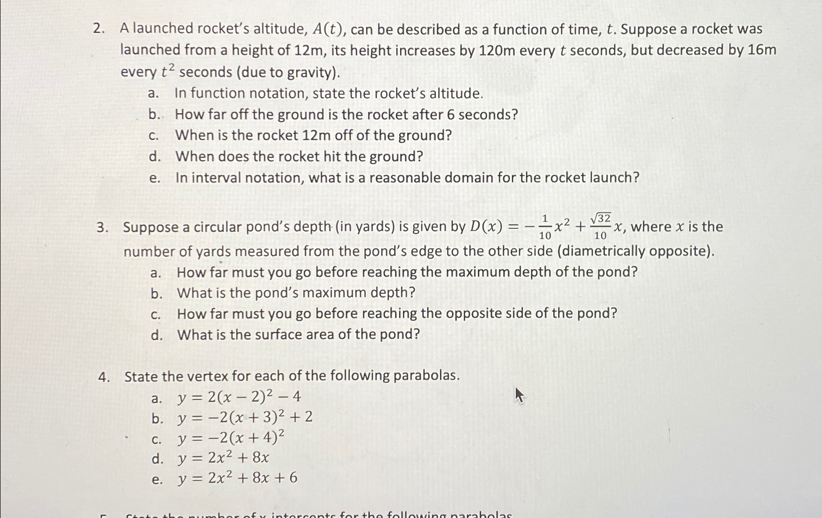 Solved A launched rocket's altitude, A(t), ﻿can be described | Chegg.com