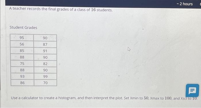 Solved A teacher records the final grades of a class of 16 | Chegg.com